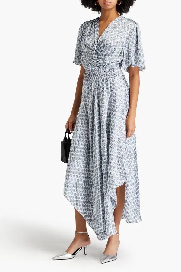 Maje Printed Satin Maxi Dress - Sky Blue - 60% Off | Editorialist