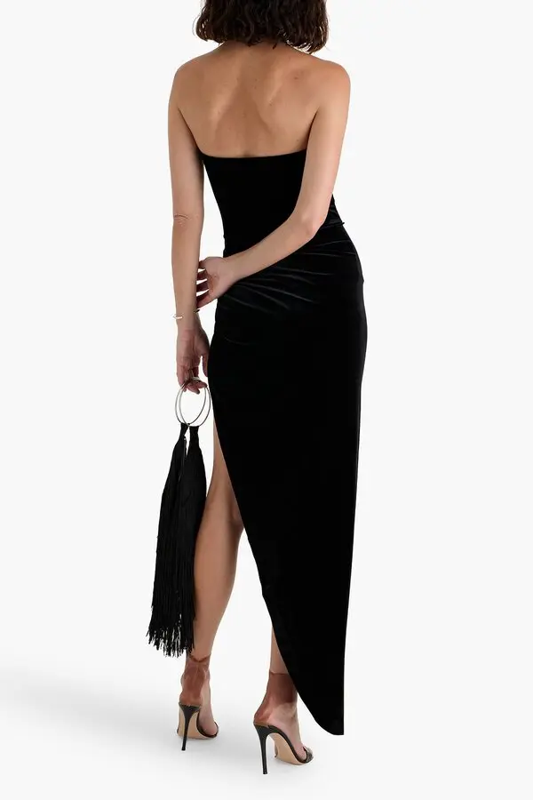 Norma Kamali Strapless Asymmetric Velvet Dress - Black