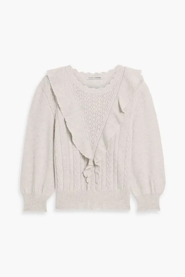 Autumn Cashmere Ruffled Cable-knit Cashmere Sweater