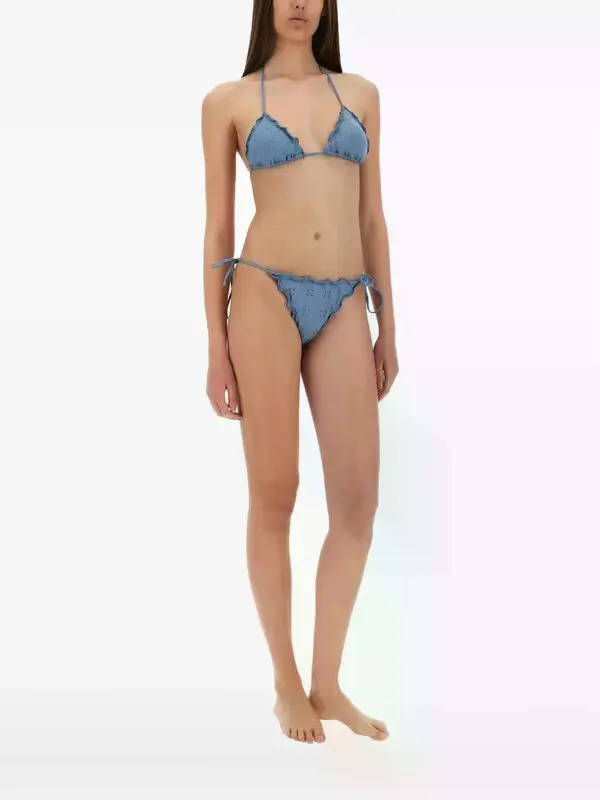 MC2 SAINT BARTH Embroidered Eyelet Ruffled Bikini Top