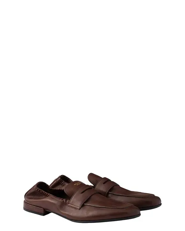 Prada Shuffle Antiqued Leather Loafers - Brown