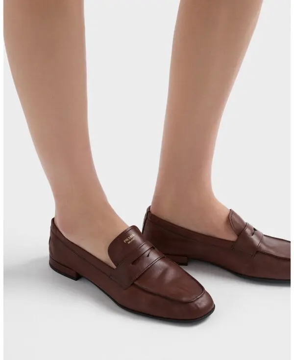 Prada Shuffle Antiqued Leather Loafers - Brown
