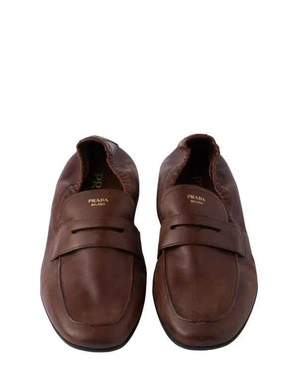 Prada Shuffle Antiqued Leather Loafers - Brown