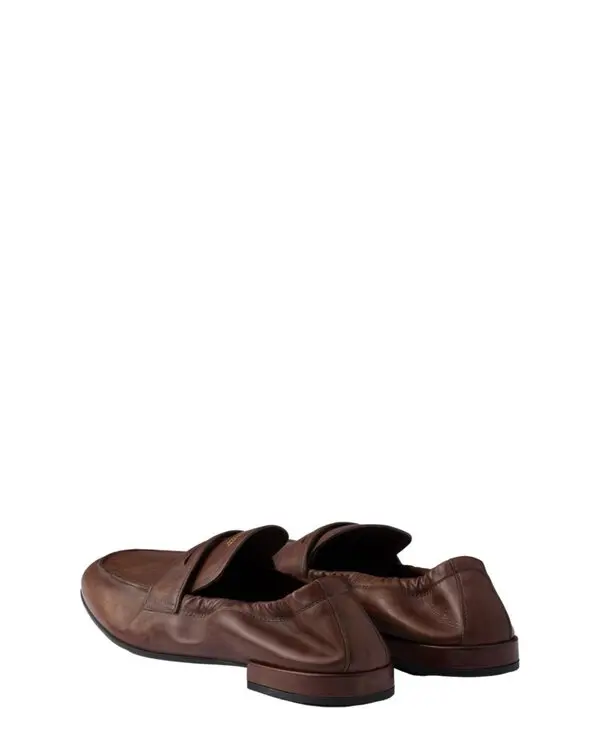 Prada Shuffle Antiqued Leather Loafers - Brown