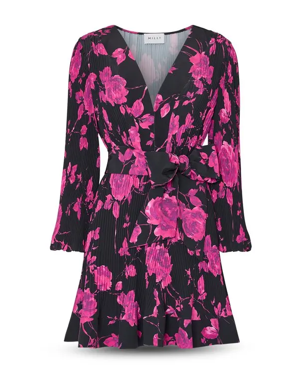 MILLY Liv Floral Minidress - Black/pink