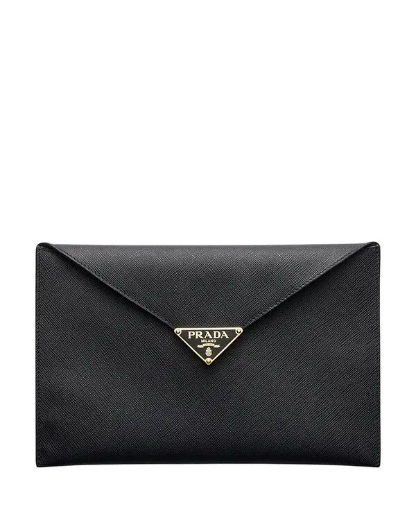 Prada Saffiano Leather Envelope Clutch With Card Slots - Black