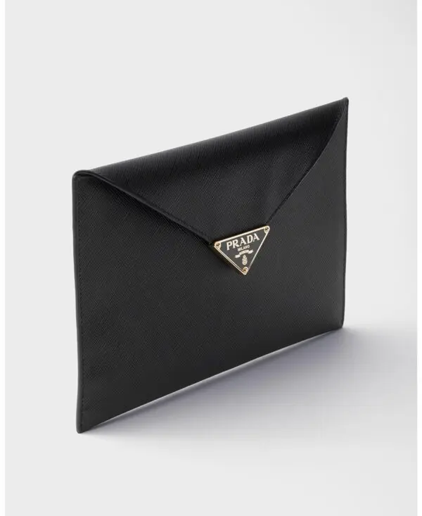 Prada Saffiano Leather Envelope Clutch With Card Slots - Black