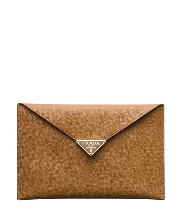 Prada Saffiano Leather Envelope Clutch - Brown
