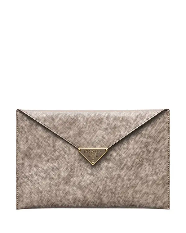 Prada Saffiano Leather Envelope Clutch With Card Slots - Grey