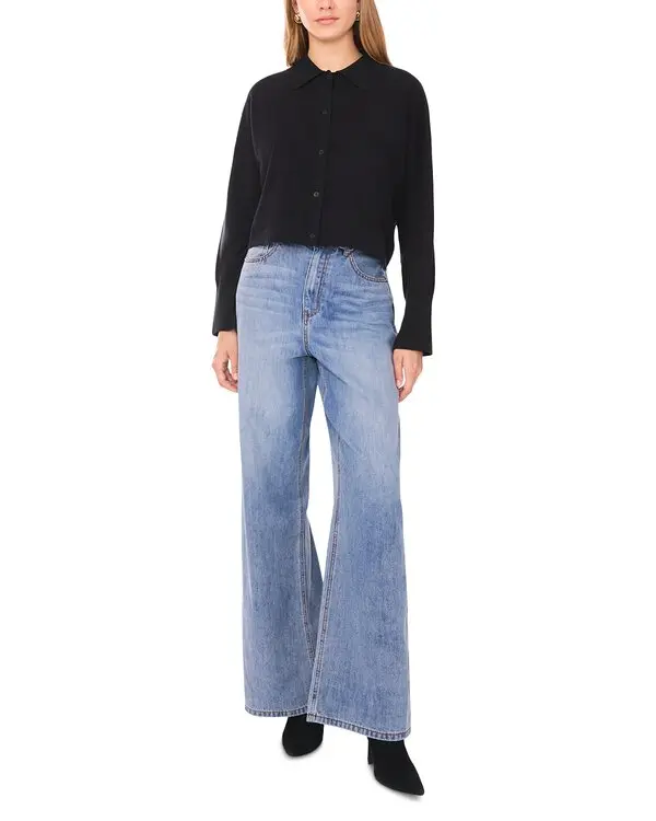 1.State Collared Button-down Cropped Sweater