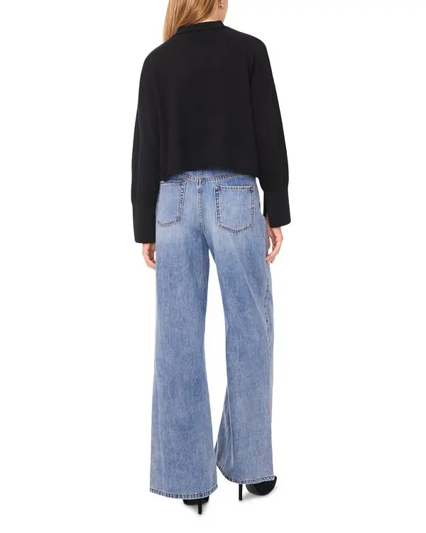 1.State Collared Button-down Cropped Sweater