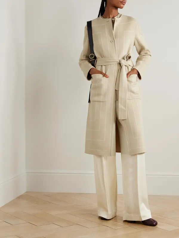 JOSEPH Scheffer Belted Striped Wool And Silk-blend Coat