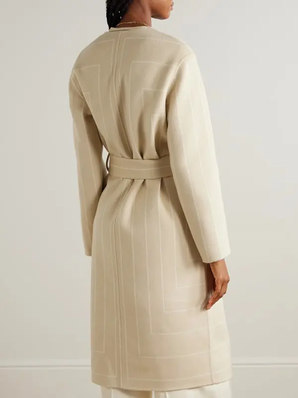 JOSEPH Scheffer Belted Striped Wool And Silk-blend Coat