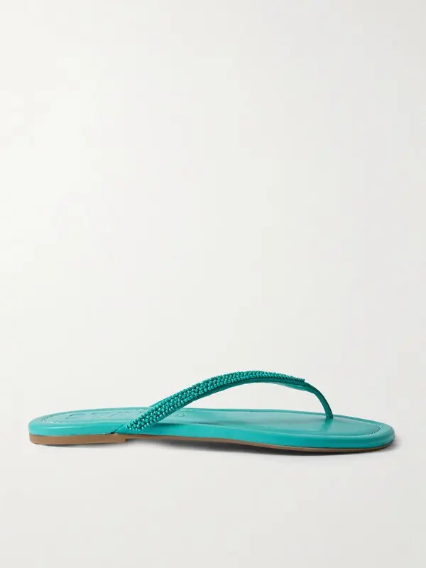 Staud Freja Beaded Leather Flip Flops