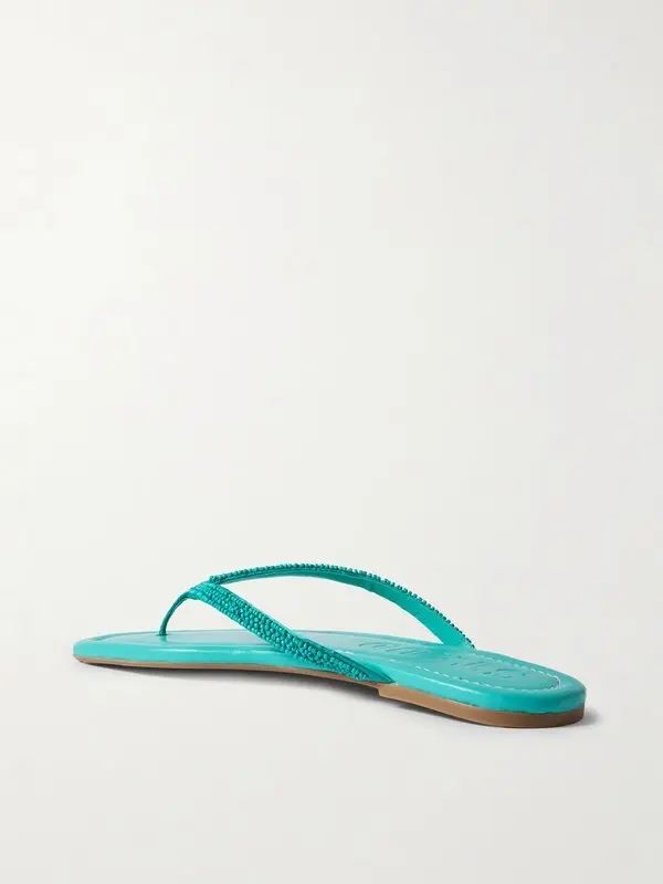 Staud Freja Beaded Leather Flip Flops