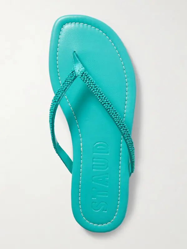 Staud Freja Beaded Leather Flip Flops