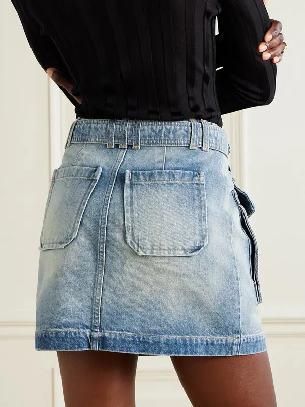 Balmain Belted Denim Mini Skirt