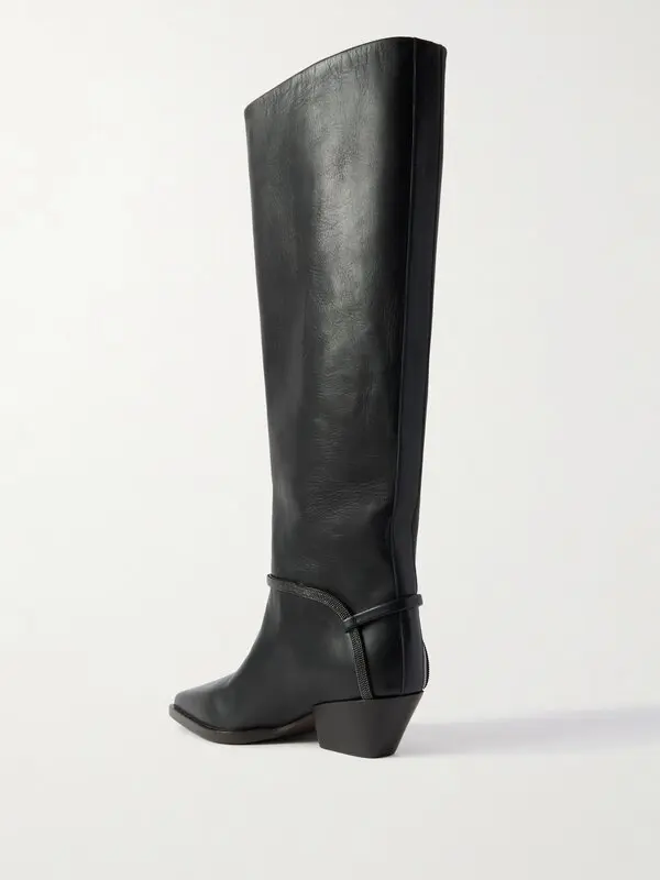 Brunello Cucinelli Bead-embellished Leather Knee Boots