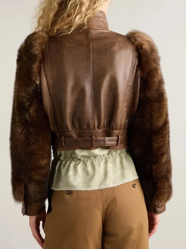 Chloé Cropped Shearling-trimmed Leather Jacket