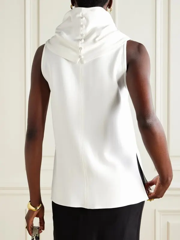 Another Tomorrow Draped Crepe Blouse - Neutrals