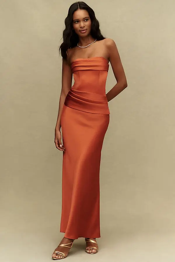 MARE MARE Strapless Ruched Corset Dress - Burnt Orange