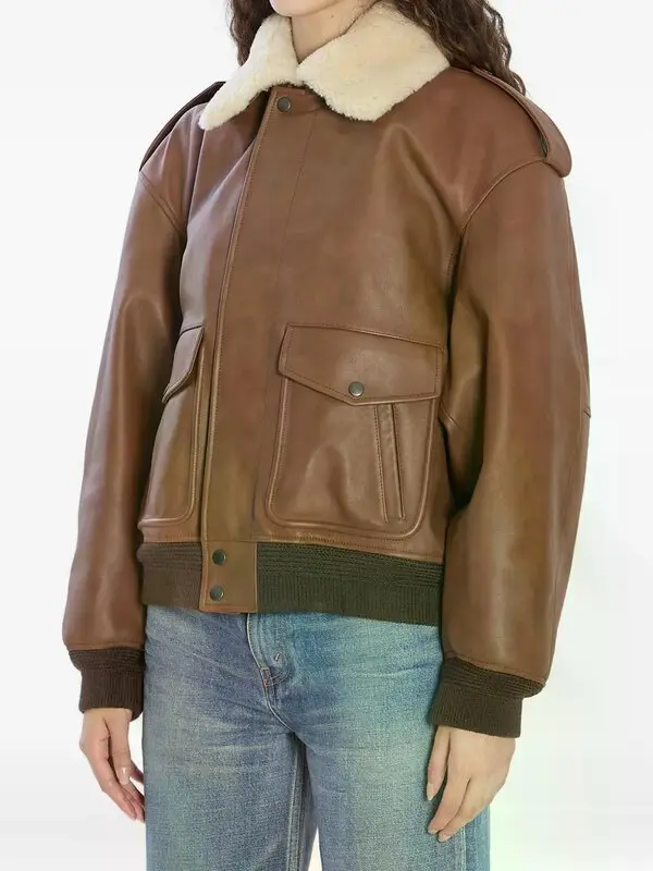 Saint Laurent Shearling-collar Leather Bomber Jacket