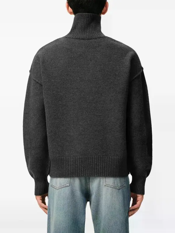AMI Paris Funnel Neck Wool Sweater With De Coeur