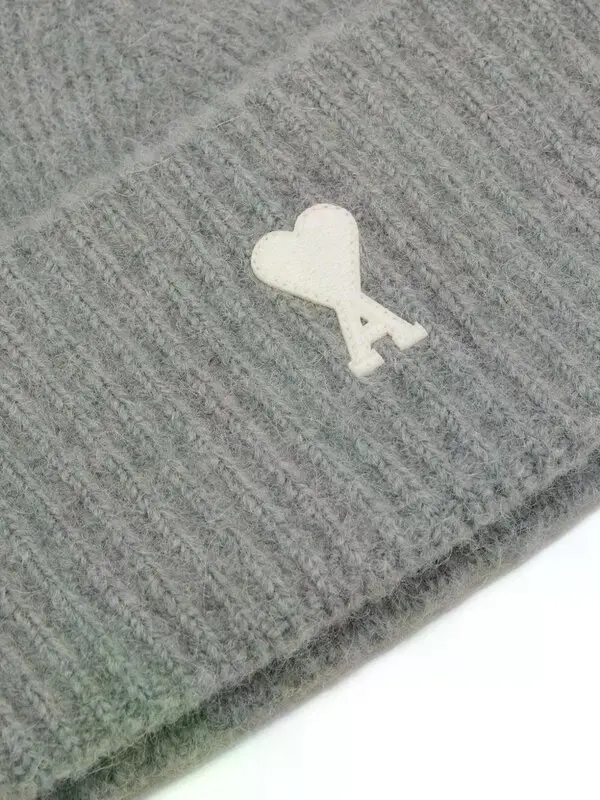 AMI Paris Striped De Coeur Beanie - Grey