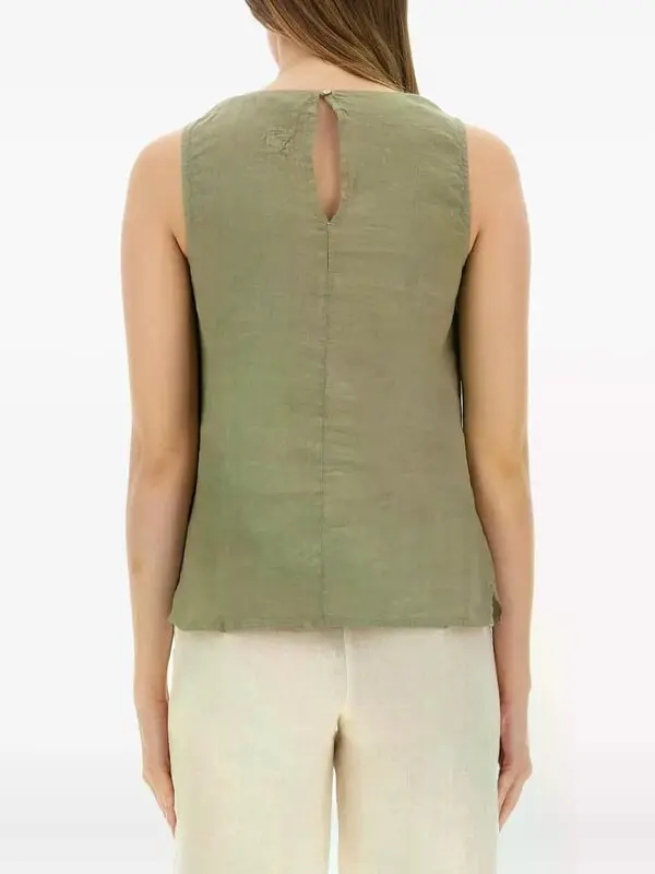 120% Lino Round-neck Linen Top - Green
