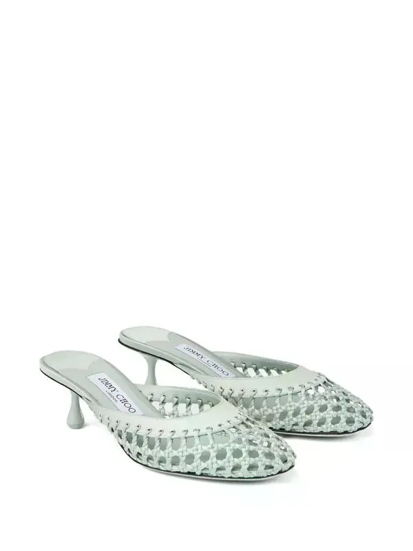 JIMMY CHOO 50mm Pixie Woven Leather Mules - Green