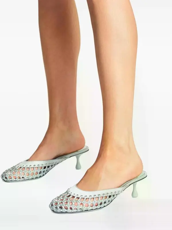 JIMMY CHOO 50mm Pixie Woven Leather Mules - Green