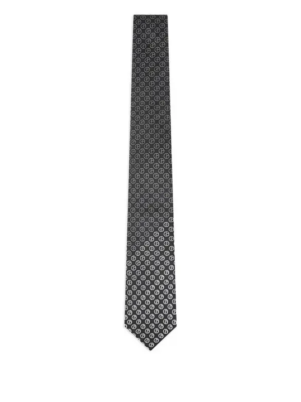 Giorgio Armani Jacquard Monogram Silk Neck Tie - Black