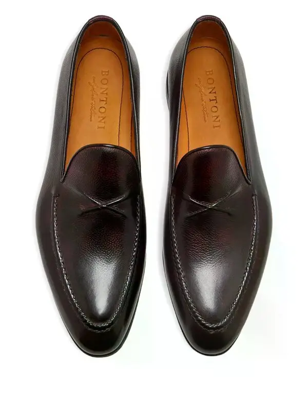 Bontoni De Bustis Pebble-grain Leather Loafers