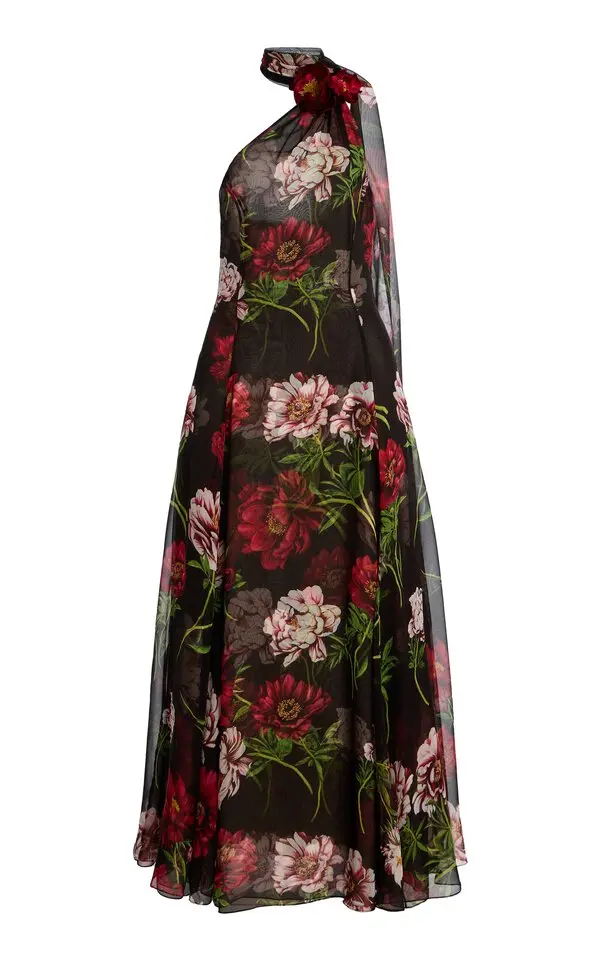 Oscar De La Renta Printed Silk Chiffon Halter Gown - Multi