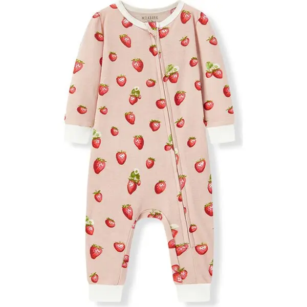 MILKBARN Organic Cotton Zipper Pajama - Strawberry