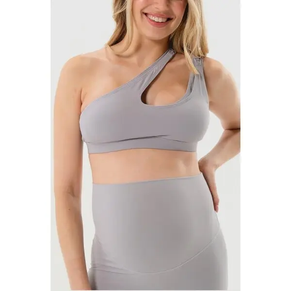 AXK Cross Body Nursing Bra With Easy-release Breastfeeding Clips And One-shoulder Design - Light Grey