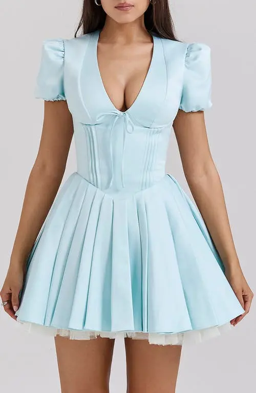 House Of Cb Imani Pleated Puff Sleeve Mini Dress