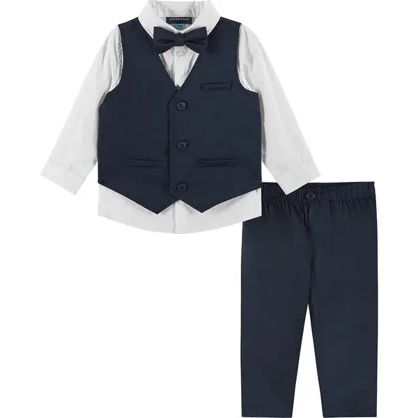 Andy & Evan Bowtie, Shirt, Vest And Pants Set - Navy