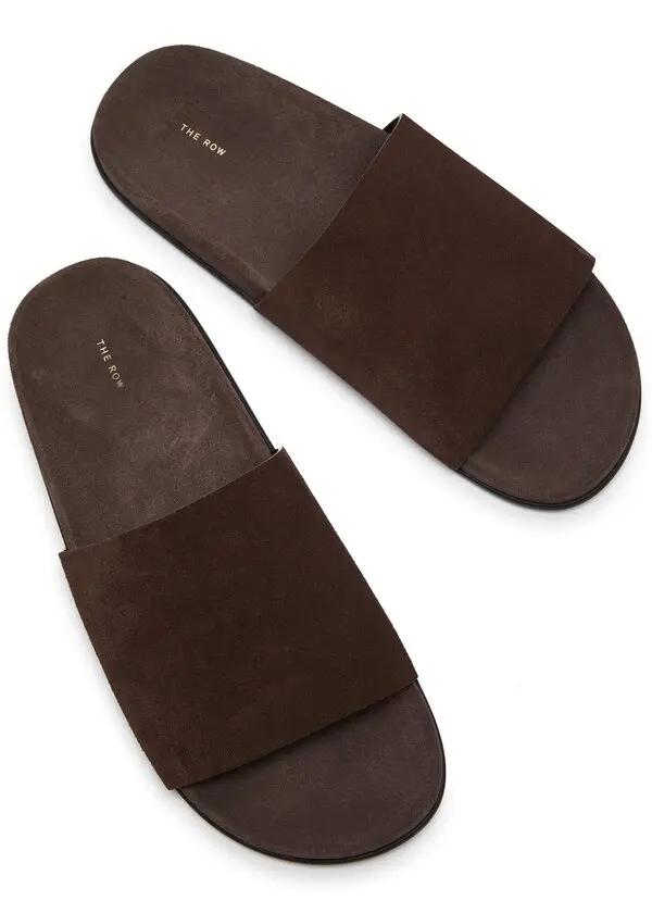 THE ROW Hugh Suede Sliders - Brown
