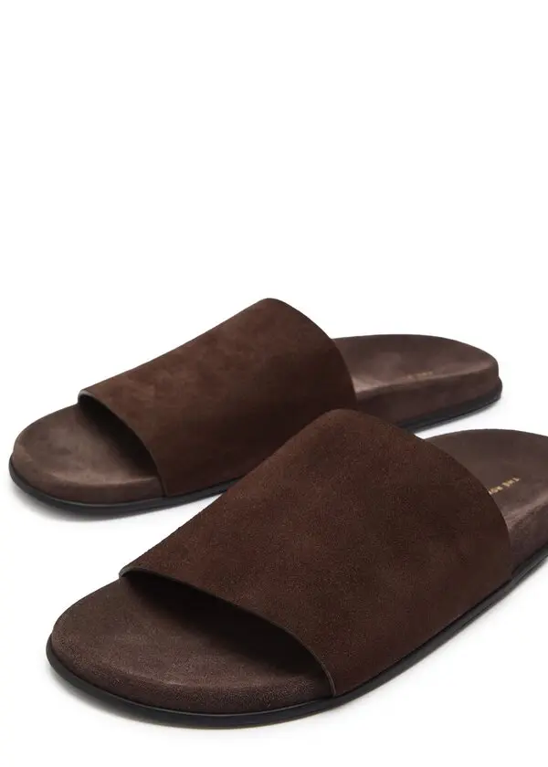 THE ROW Hugh Suede Sliders - Brown