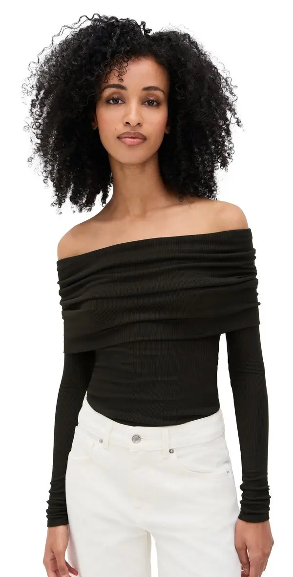 Enza Costa Silk Rib Off-shoulder Top