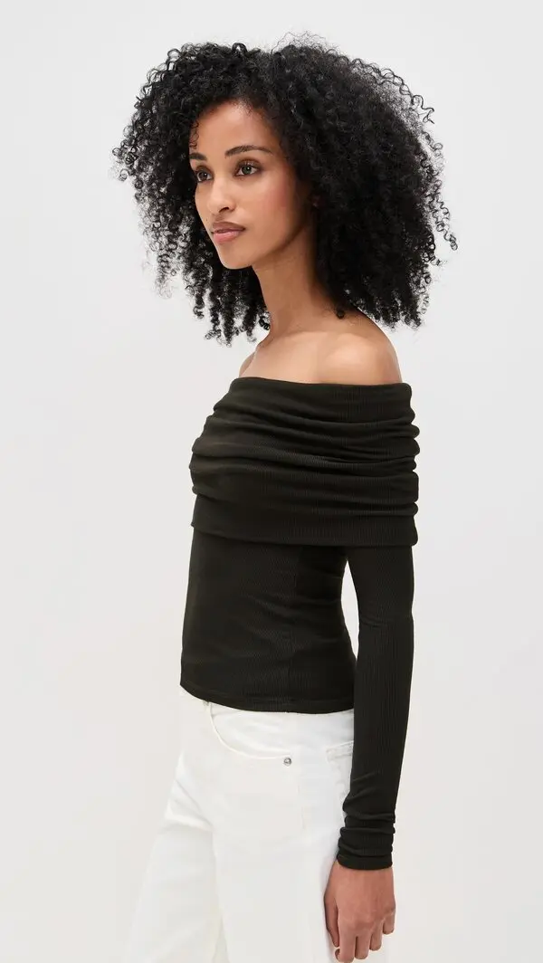Enza Costa Silk Rib Off-shoulder Top