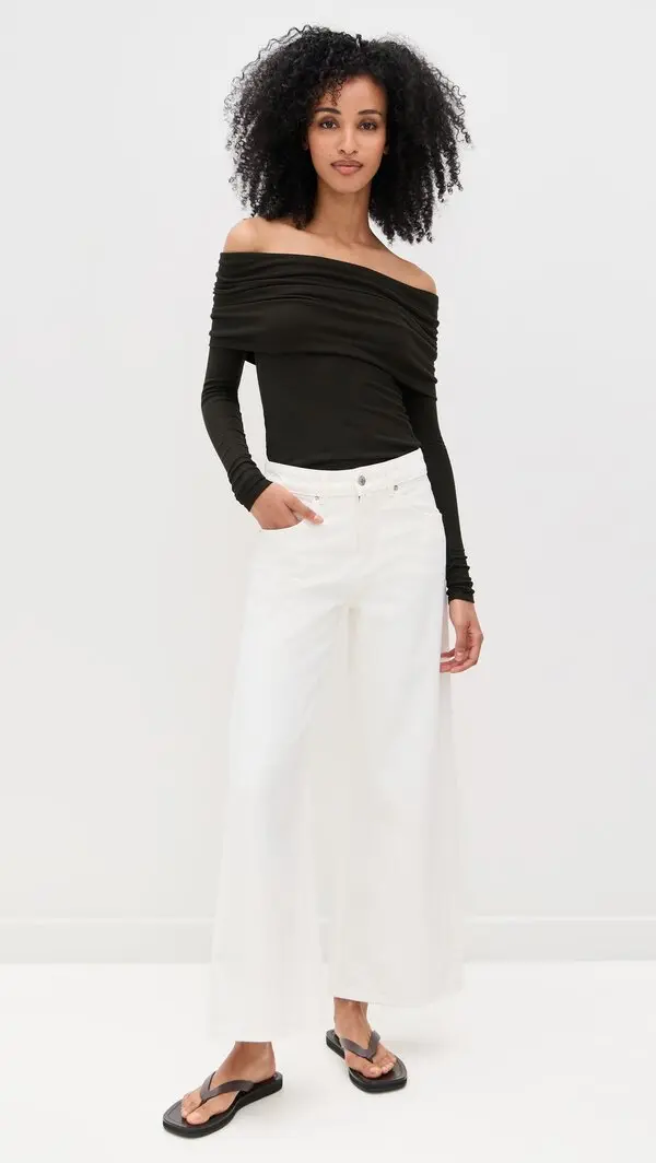 Enza Costa Silk Rib Off-shoulder Top
