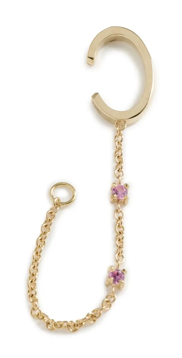 ISA GRUTMAN Pink Sapphire Chain Ear Cuff - Yellow Gold