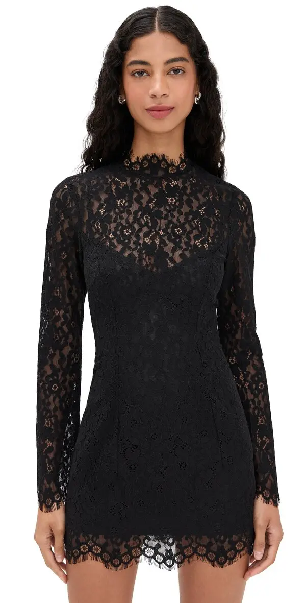 Afrm Irene Mini Lace Dress - Noir | Editorialist