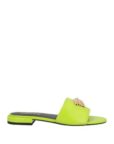 Versace Plum Leather Slide Sandals With Appliqu - Lime Green