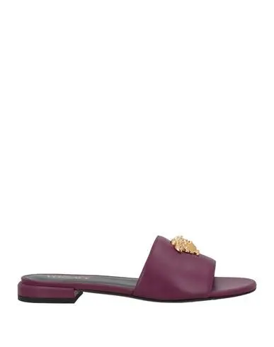 Versace Leather Slide Sandals With Appliqu - Plum