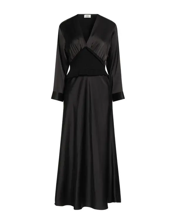Sandro Satin Maxi Dress With Knitted Trims