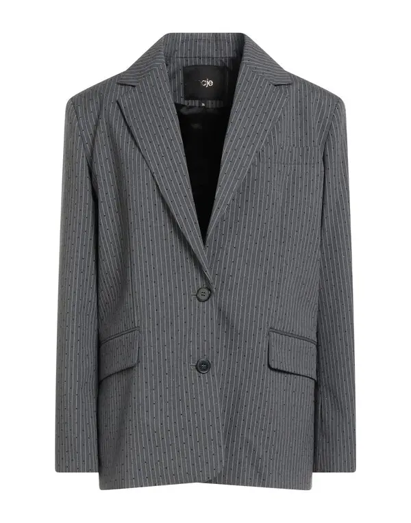 Maje Single-breasted Pinstriped Blazer With Crystal Embellishments