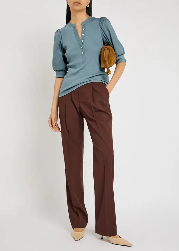 Veronica Beard Coralee Ribbed Stretch-cotton Top - Blue